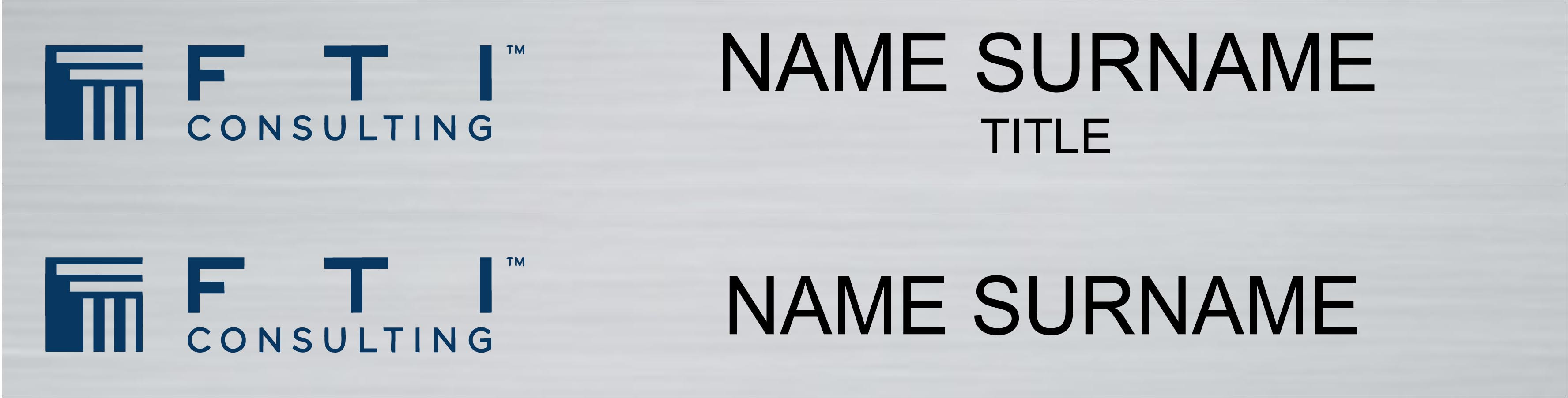 FTI Brushed silver RAIL and NAME SLIDE ONLY 300x385mm - colour print logo, no end caps