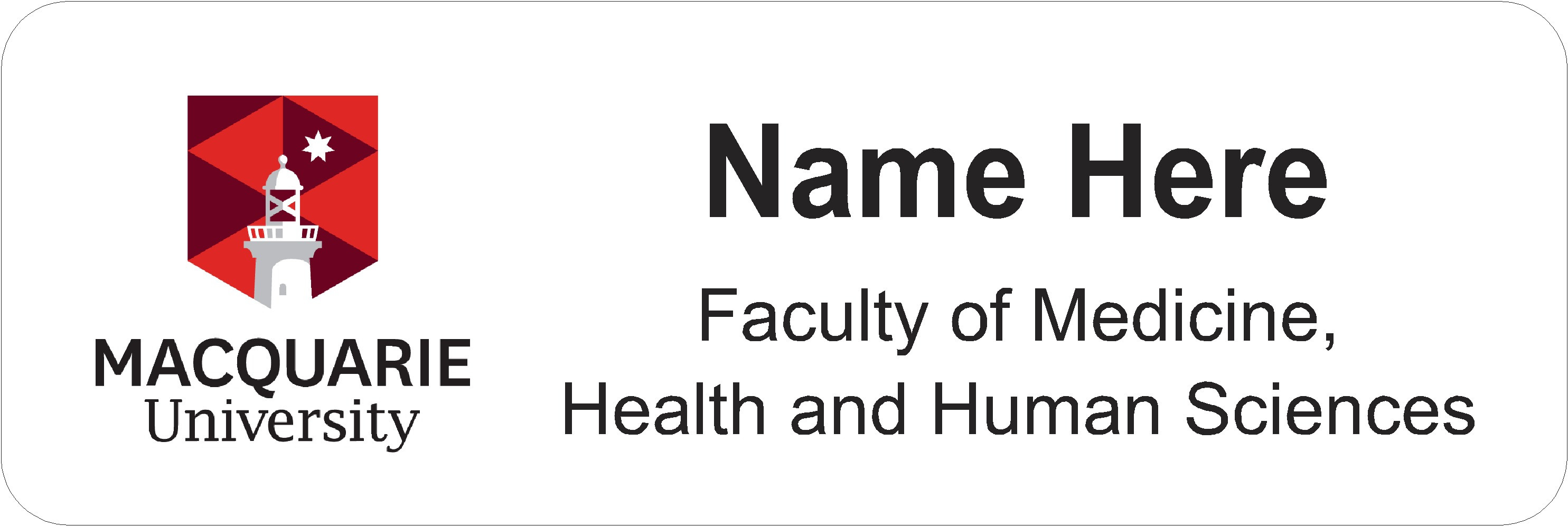 MQ University student badge 75x25mm with magnet fitting, no doming