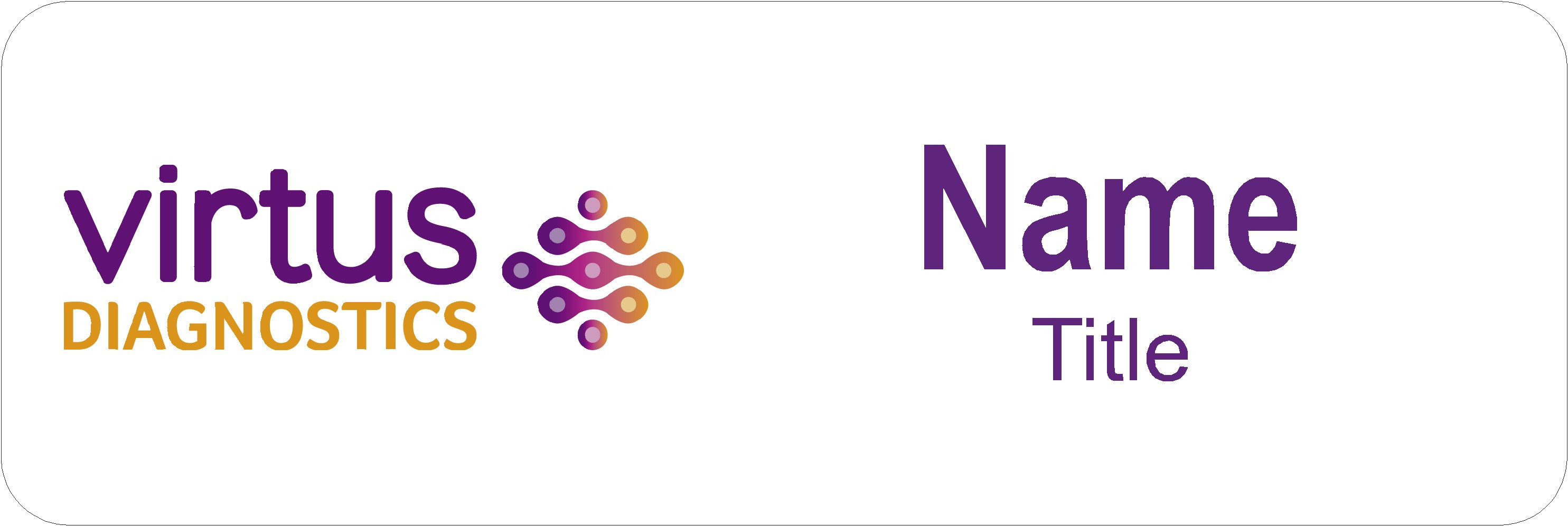 Virtus Diagnostics badge with acrylic doming and magnet fitting